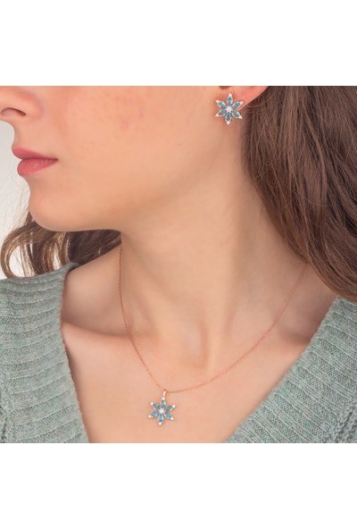 Miavi Silver 925 Ayar Gümüş Aquamarine Taşlı Nergis Çiçeği Kolye Küpe Set Miavi Silver 925 Ayar Gümüş Aquamarine Taşlı Nergis Çiçeği Kolye Küpe Set