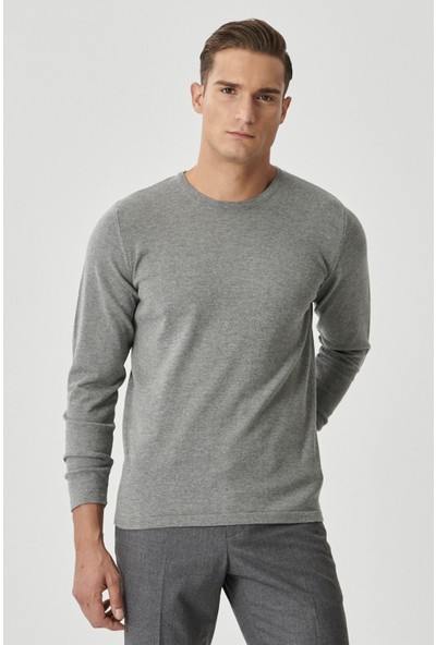 Altınyıldız Classıcs Erkek Gri Melanj Standart Fit Bisiklet Yaka Düz Triko Kazak