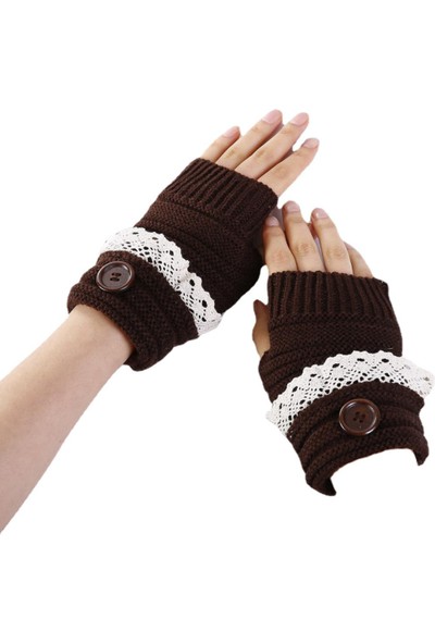 Gentisy Sonbahar ve Kış Yeni Stil Kısa Kapaklı Dantel Düğme Moda Sıcak Parmaksız Eldiven (Yurt Dışından)