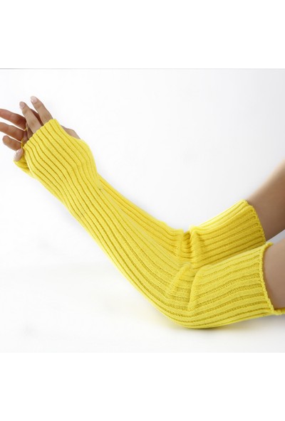 Gentisy Yeni Düz Renk Örme Yünlü Erkek ve Kadın Yarım Parmak Parmaksız Sıcak Tüylü Uzun Eldivenler (Yurt Dışından)