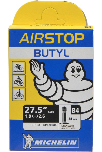 Michelin Airstop 27.5x1.9-2.6 AV 34mm (Kalın Valf) İç Lastik Michelin Airstop 27.5x1.9-2.6 AV 34mm (Kalın Valf) İç Lastik