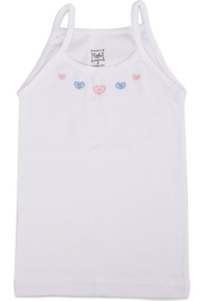 Tutku 3 Adet Kız Çocuk Beyaz Renk Işlemeli Ip Askılı Atlet