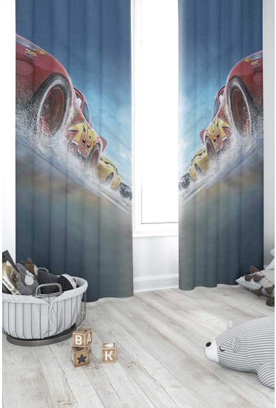 Arabalar 1 Tema Baskılı Yıkanabilir Su Bazlı Tekstil Boyalı Çocuk Odası Fon Perdesi