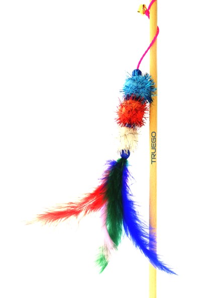 Truego Ahşap Saplı Renkli Ponponlu ve Tüylü Oyuncak Kedi Oltası 50CM Truego Ahşap Saplı Renkli Ponponlu ve Tüylü Oyuncak Kedi Oltası 50CM