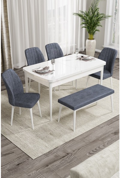 Canisa Concept Canisa Rio Serisi Bench'li Beyaz Mdf Mutfak Masası Takımı