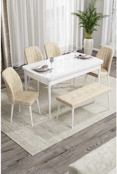 Canisa Concept Canisa Rio Serisi Bench'li Beyaz Mdf Mutfak Masası Takımı