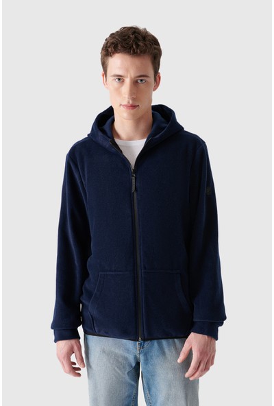 AVVA Erkek Lacivert Kapüşonlu Yaka Hırka Düz Polar A12Y1070
