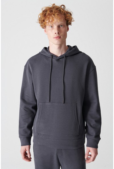 AVVA Erkek Antrasit Kapüşonlu Yaka Düz Sweatshirt A12Y1071
