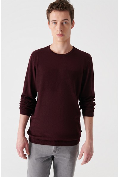 AVVA Erkek Bordo Bisiklet Yaka Jakarlı Kazak A12Y5058