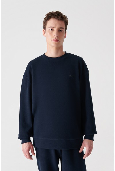 AVVA Erkek Lacivert Bisiklet Yaka Düz Sweatshirt A12Y1072