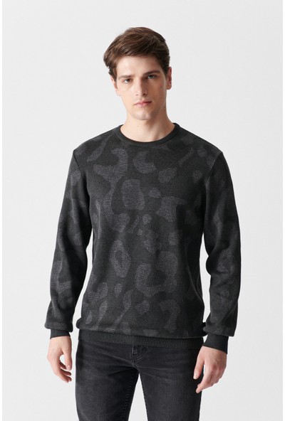 AVVA Erkek Gri Bisiklet Yaka Jakarlı Kazak A12Y5036