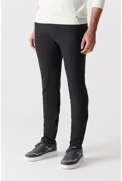 AVVA Erkek Siyah Yandan Cepli Armürlü Slim Fit Pantolon A12Y3034