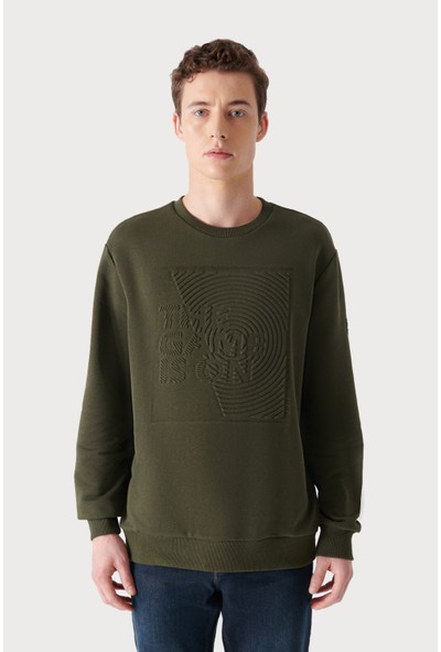 AVVA Erkek Haki Bisiklet Yaka Gofre Baskılı Sweatshİrt A12Y1029 AVVA Erkek Haki Bisiklet Yaka Gofre Baskılı Sweatshİrt A12Y1029