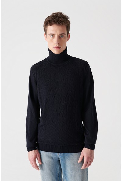 AVVA Erkek Lacivert Balıkçı Yaka Jakarlı Kazak A12Y5218 AVVA Erkek Lacivert Balıkçı Yaka Jakarlı Kazak A12Y5218