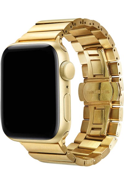 Case 4U Apple Watch Seri 7/6/SE/5/4 Metal Katlamalı Kırılmalara Dayanıklı Kordon Kayış KRD-41 42mm 44mm 45mm - Altın Case 4U Apple Watch Seri 7/6/SE/5/4 Metal Katlamalı Kırılmalara Dayanıklı Kordon Kayış KRD-41 42mm 44mm 45mm - Altın