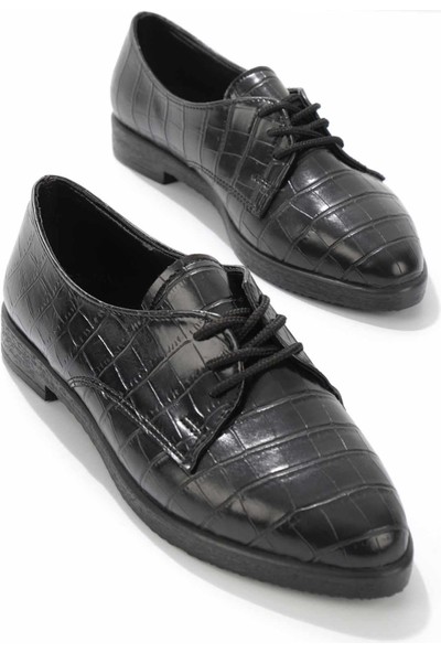 Bambi Siyah Kroko Kadın Oxford Ayakkabı K016411710
