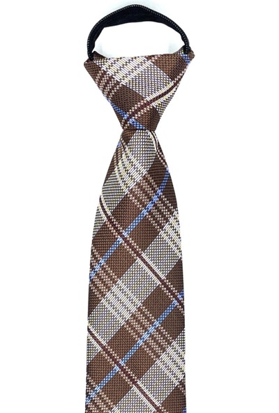 Kravatkolik Kahverengi Ekose Desen Mendilli Fermuarlı Kravat FRMR43