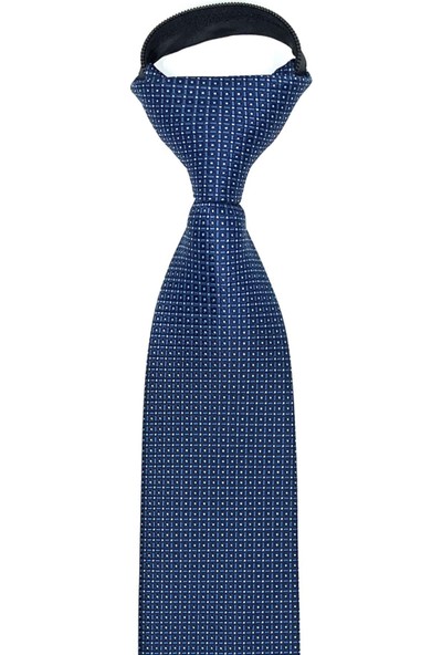 Kravatkolik Lacivert Nokta Desen Mendilli Fermuarlı Kravat FRMR58