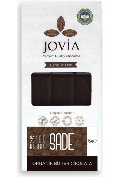 Jovia Organik %100 Bitter Çikolata-Sade 75 gr