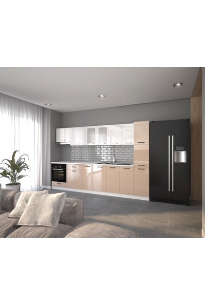 Visas Concept Aycan Hazır Mutfak Hıgh Gloss Beyaz Cappucino 320 cm