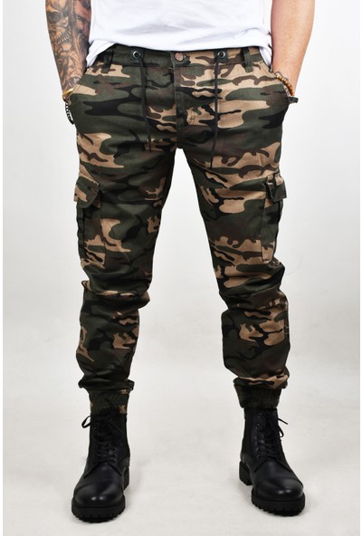 Deepsea Yeşil-Bej Paçası Ve Beli Lastikli Kargo Erkek Kamuflaj Pantolon 1601569 Deepsea Yeşil-Bej Paçası Ve Beli Lastikli Kargo Erkek Kamuflaj Pantolon 1601569