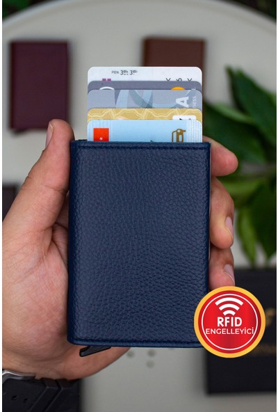 Garbalia Jordan Otomatik Mekanizmalı Erkek Kartlık Cüzdan Lacivert