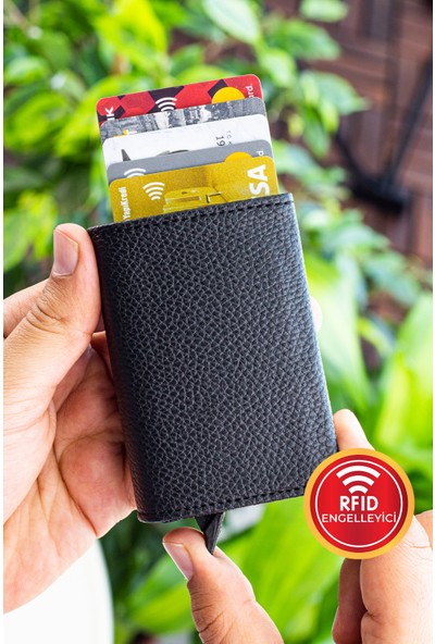 Garbalia Jordan Otomatik Mekanizmalı Erkek Kartlık Cüzdan Siyah