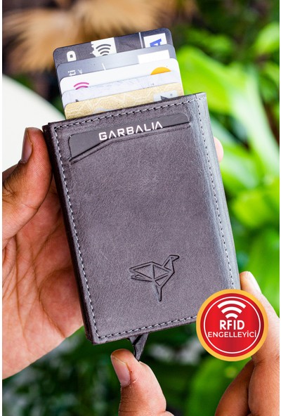 Garbalia Bryant Crazy Deri Mekanizmalı Kartlık Cüzdan Gri