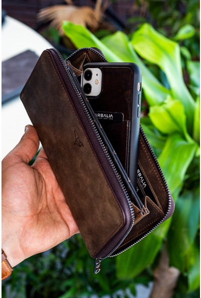Garbalia Murphy Crazy Deri Telefon Bölmeli Mıknatıslı Portföy Cüzdan Kahverengi