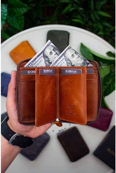 Garbalia Fargo Vintage Deri Fermuarlı Unisex Kartlık Cüzdan