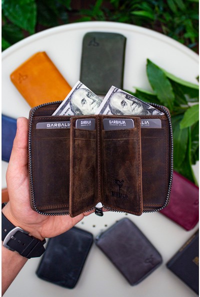 Garbalia Fargo Vintage Deri Fermuarlı Unisex Kartlık Cüzdan
