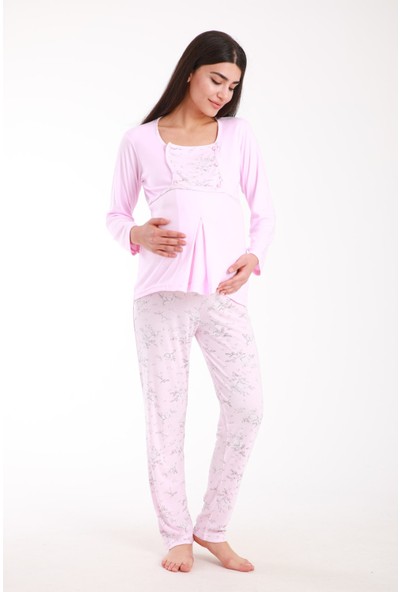 Pemilo Kadın 9900 Çiçekli Düğmeli Hamile Pijama Takım Açık Pembe Pemilo Kadın 9900 Çiçekli Düğmeli Hamile Pijama Takım Açık Pembe