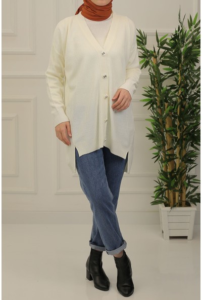 İmaj Butik Düğmeli Triko Hırka/beyaz