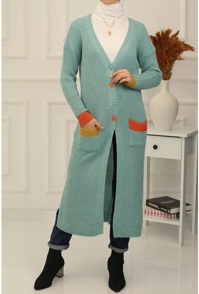 İmaj Butik Cep Detaylı Kalın Triko Hırka/mint