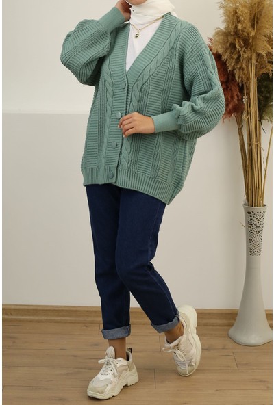 İmaj Butik Kalın Örgü Salaş Triko Hırka/mint İmaj Butik Kalın Örgü Salaş Triko Hırka/mint