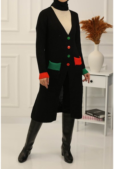 İmaj Butik Cep Detaylı Kalın Triko Hırka/siyah