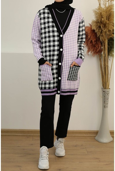 İmaj Butik Cep Detaylı Triko Hırka/lila