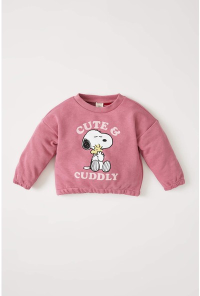 DeFacto  Kız Bebek Snoopy Lisanslı Regular Fit Sweatshirt W8697A221AU