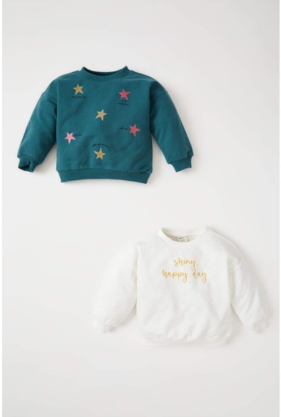 DeFacto Kız Bebek Regular Fit Bisiklet Yaka Yıldız Desenli Pamuklu Sweatshirt W1934A221WN