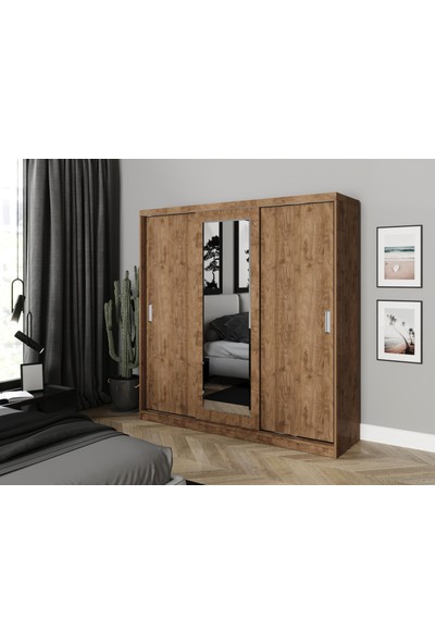 Kzn Home 3 Kapaklı Sürgülü Aynalı Gardrop Elbise Dolabı - Tamamı Ceviz Mdf Kzn Home 3 Kapaklı Sürgülü Aynalı Gardrop Elbise Dolabı - Tamamı Ceviz Mdf