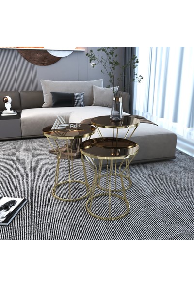 ADKPİETRO ADK486 Gold Kum Saati Zigon Sehpa Bronz Ayna