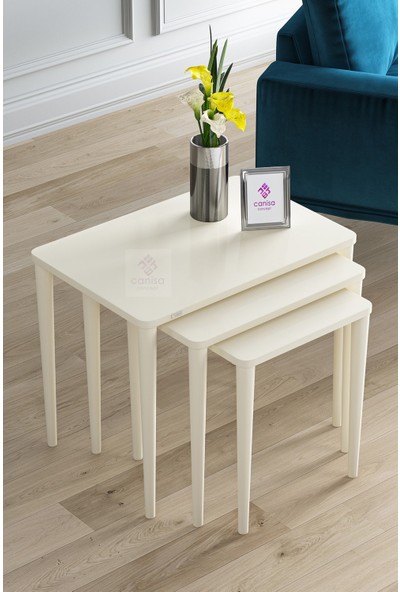 Canisa Concept Via Serisi Mdf 1.sınıf 3lü Zigon Sehpa Takımı / Krem Renk Gürgen Ayaklar