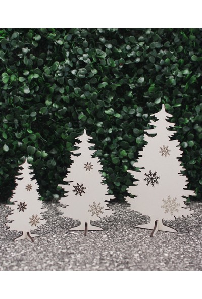 Lora Wedding 9-12-15CM Üç Boy Minyatür Ahşap Yılbaşı Ağacı (Demonte)