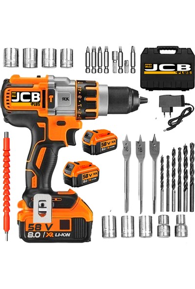 Projcb Plus Orange Xr 58 V 8 Ah Çift Akülü Darbeli Çelik Şanzıman Akülü Matkap 30 Pcs Set