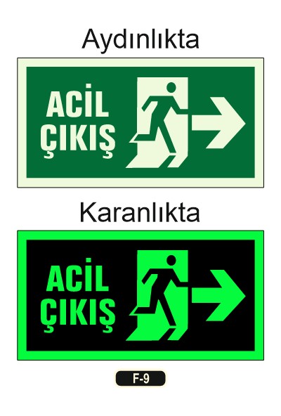 Gündoğdu Fosforlu Acil Çıkış Yön Levhası F-9 Gündoğdu Fosforlu Acil Çıkış Yön Levhası F-9
