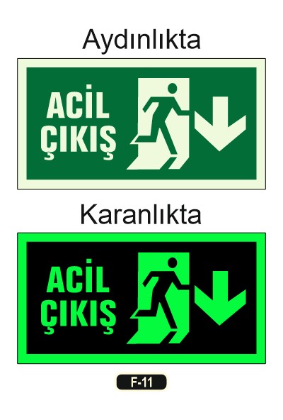 Gündoğdu Fosforlu Acil Çıkış Yön Levhası F-11 Gündoğdu Fosforlu Acil Çıkış Yön Levhası F-11