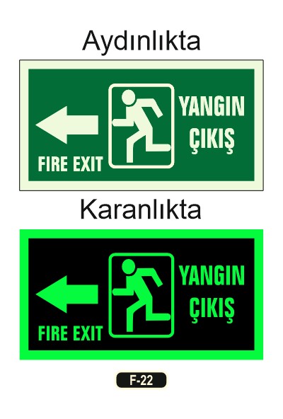 Gündoğdu Fosforlu Yangın Çıkışı Fıre Exıt Yön Levhası F-22 Gündoğdu Fosforlu Yangın Çıkışı Fıre Exıt Yön Levhası F-22
