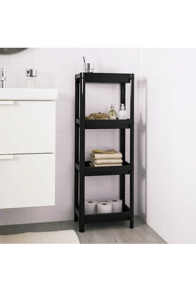 EbruliHomeArt 4 Katlı Banyo Rafı Mutfak Rafı Balkon Rafı Organizer Raf Dolap Siyah