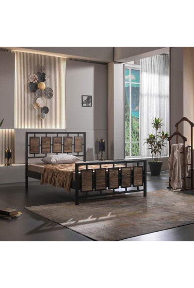 Unimet Minerva Ahşaplı Çift Kişilik Metal Karyola