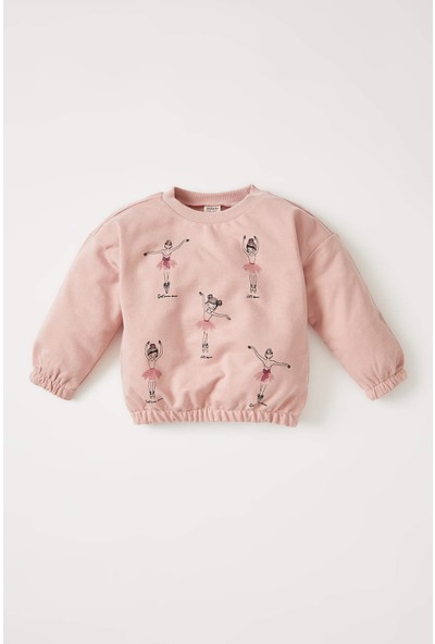 DeFacto Kız Bebek Bisiklet Yaka Balerin Kız Baskılı Sweatshirt W1932A221WN